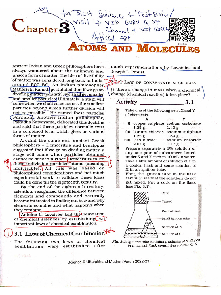 CLASS 9th NCERT Chapter No 03 Atoms and Molecules | PDF