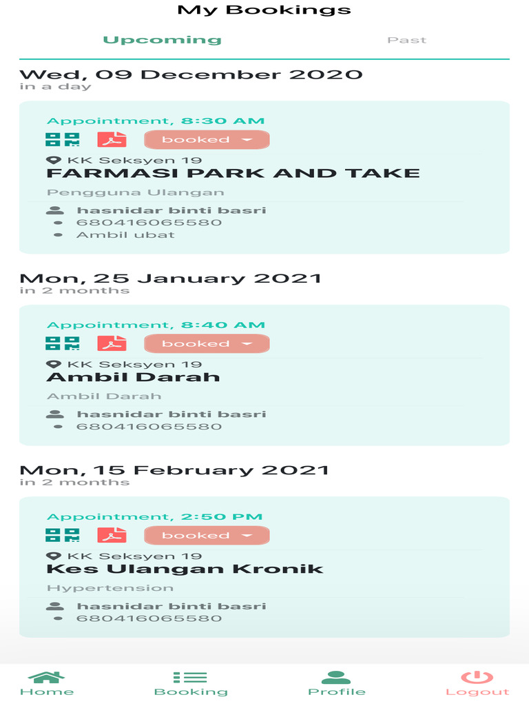 Queuemed - My Bookings | PDF