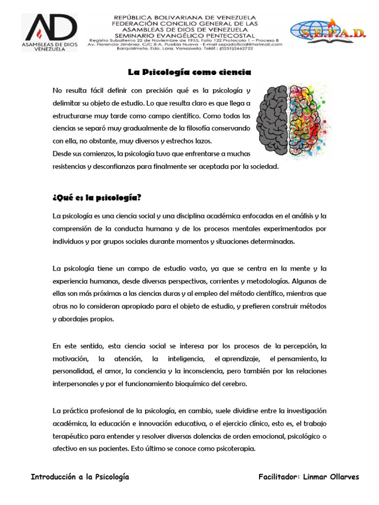 La Psicologia Como Ciencia | PDF | Sicología | Mente