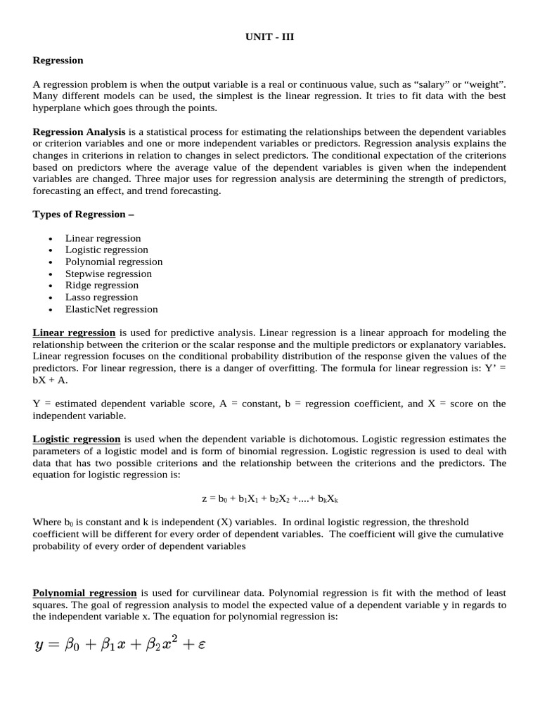 UNIT - III | PDF | Linear Regression | Dependent And Independent Variables
