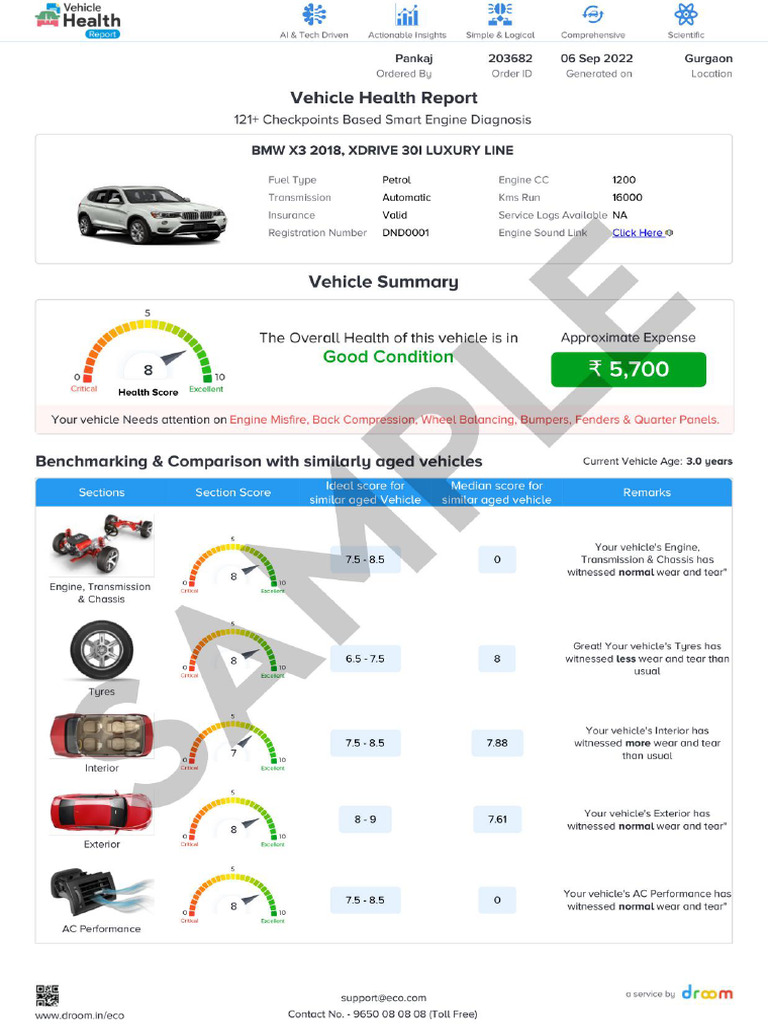 Vehicle Health Report Sample | PDF