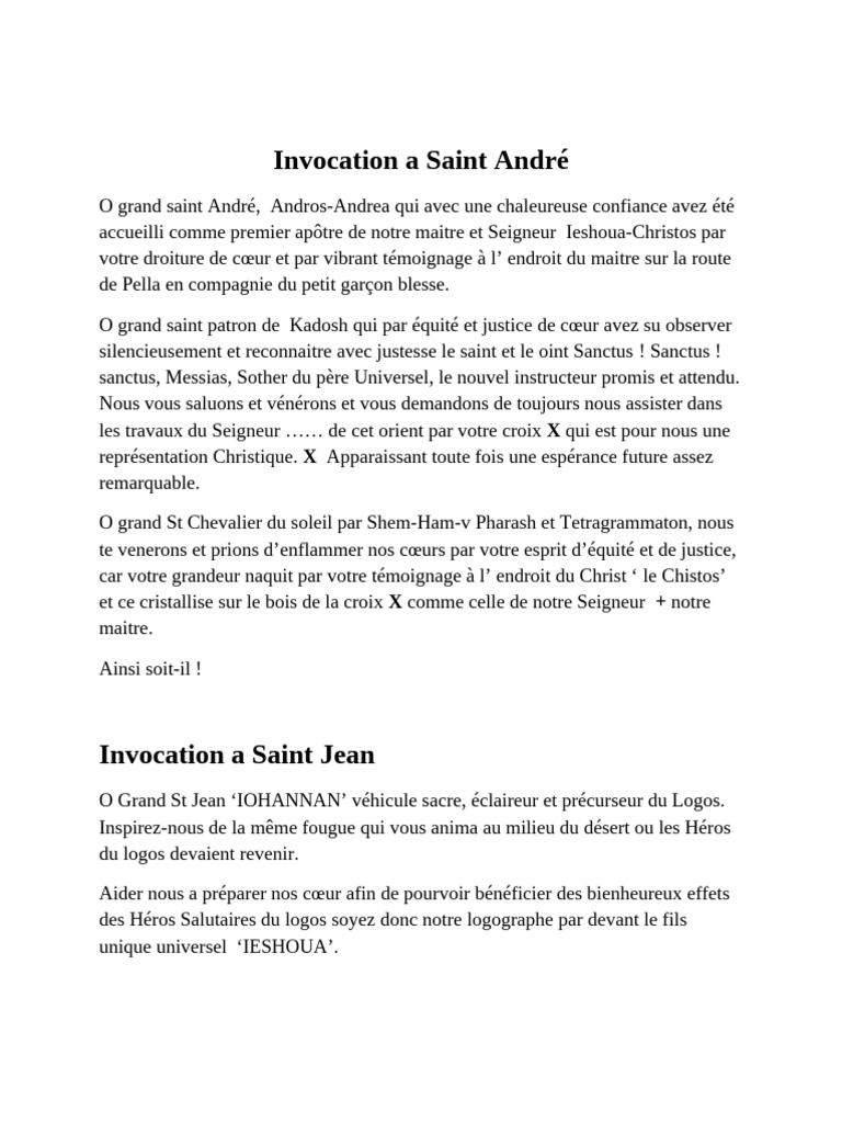 Invocation à Saint André et aux Saints | PDF | Doctrines et croyances ...
