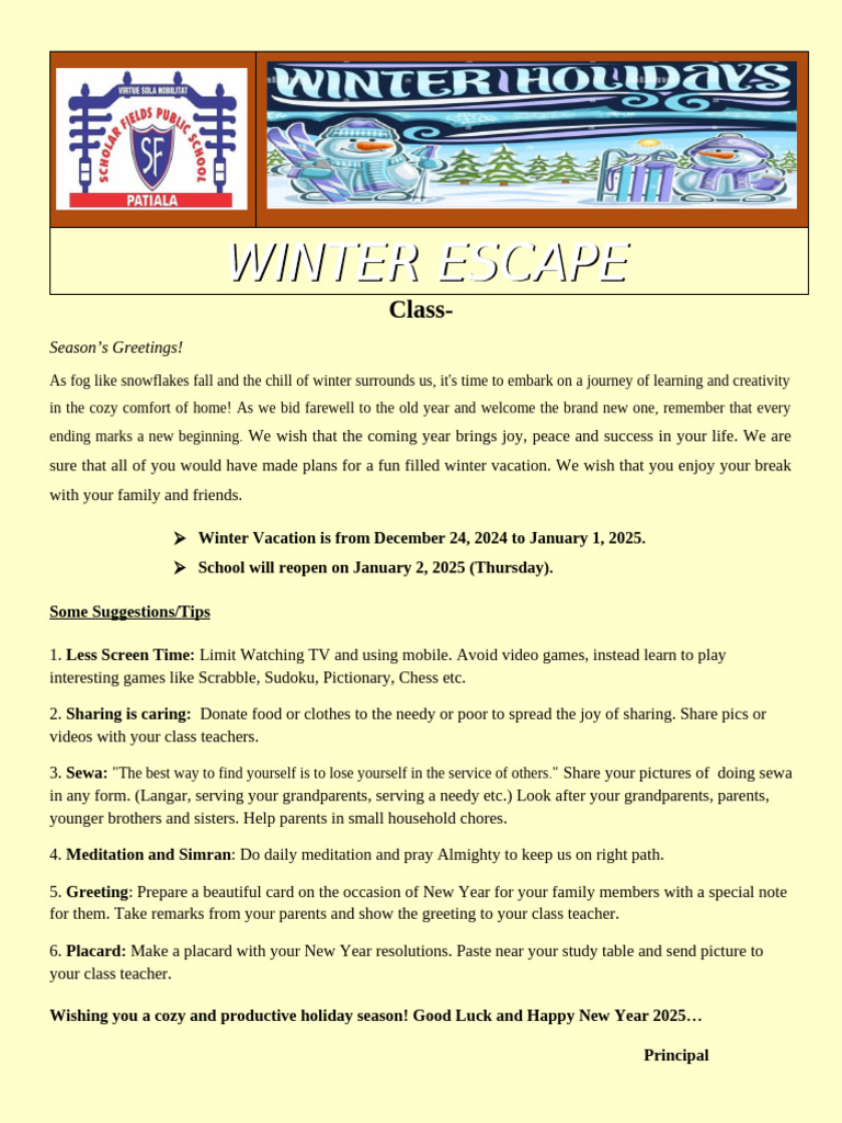 Copy-Winter Vacation Homework 2024 | PDF