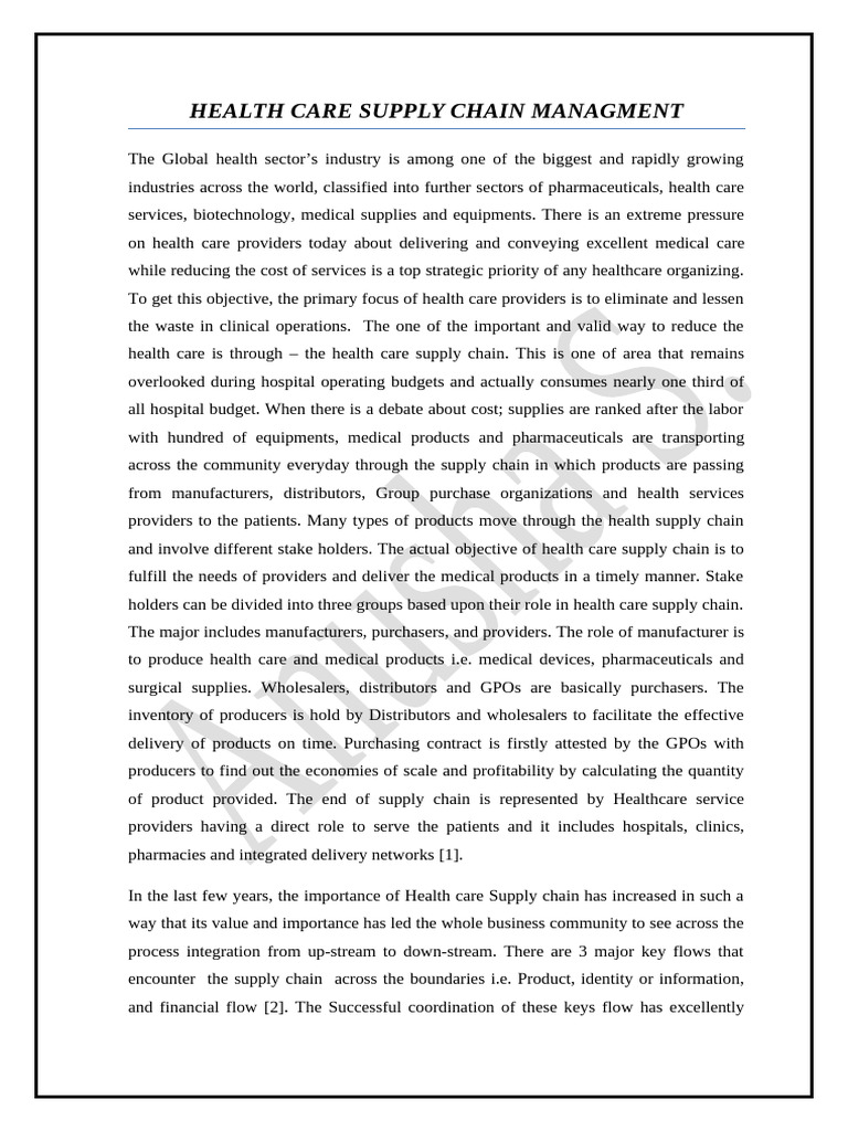 Health Care Supply Chain Managment | PDF | Supply Chain | Supply Chain ...