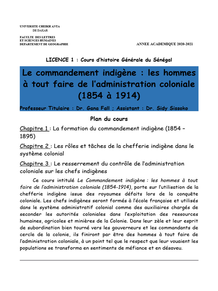 Commandement indigène au Sénégal (1854-1914) | PDF | Sénégal | Impôts