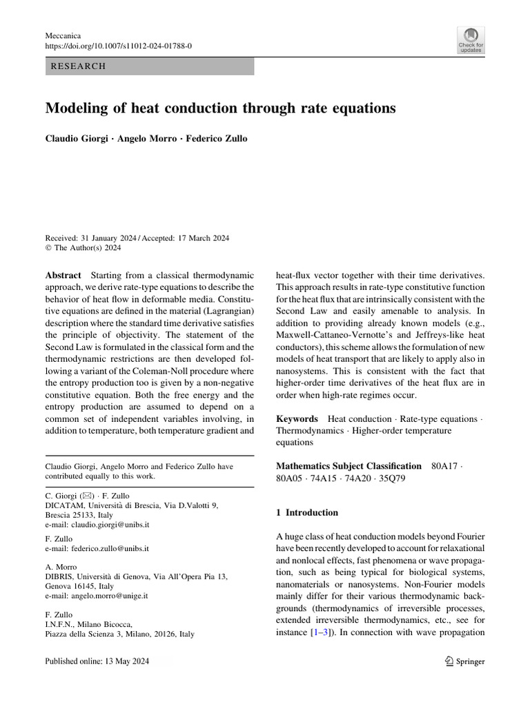 Modeling of Heat Conduction Through Rate Equations | PDF | Heat | Entropy