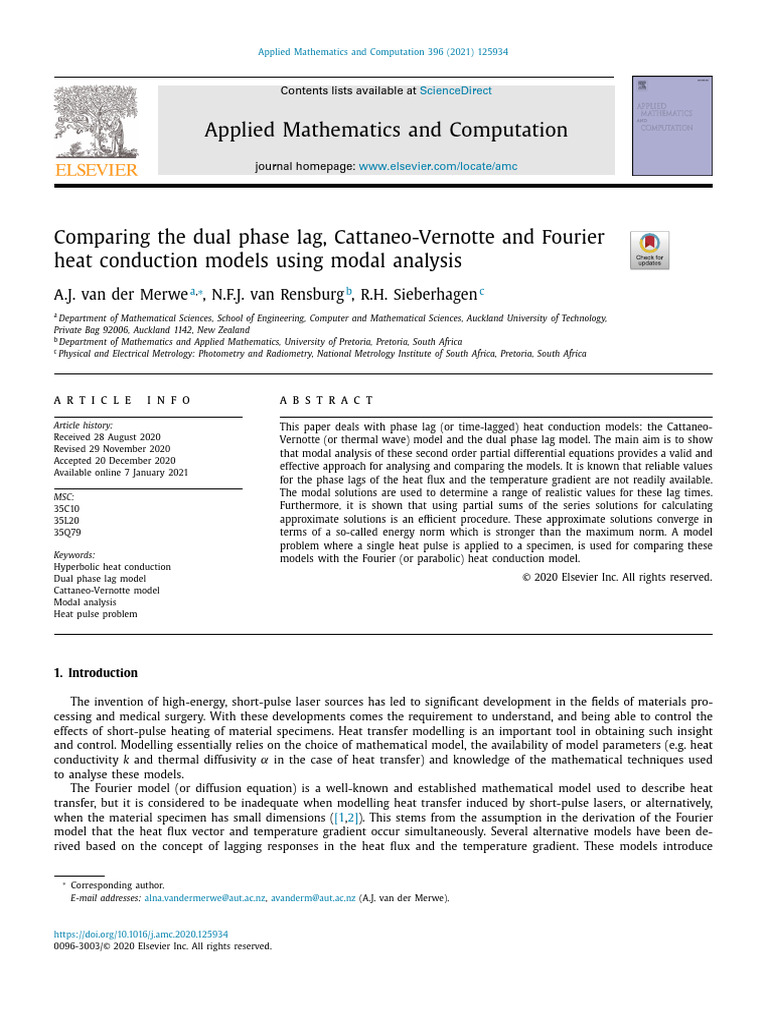 Comparing The Dual Phase Lag, Cattaneo-Vernotte and Fourier Heat Conduction Models Using Modal ...