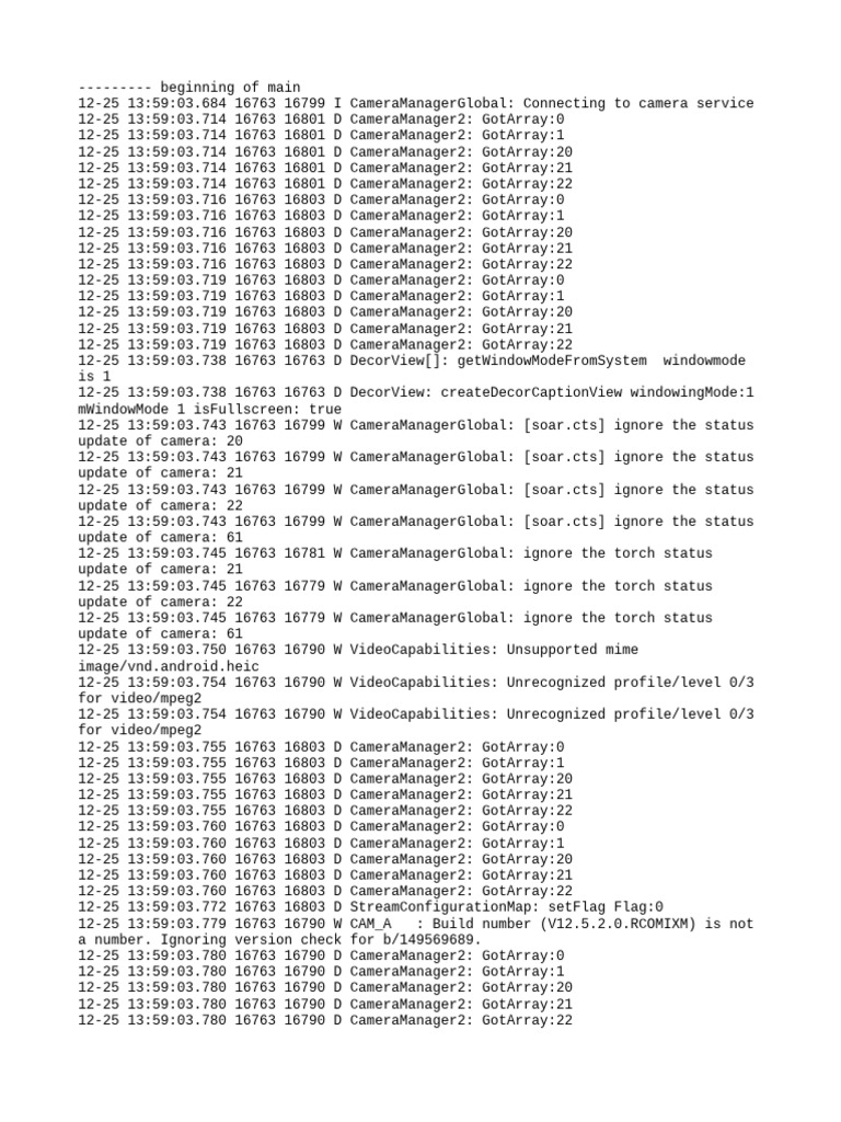 Camera Service Connection Logs | PDF | Computer Science | Software ...