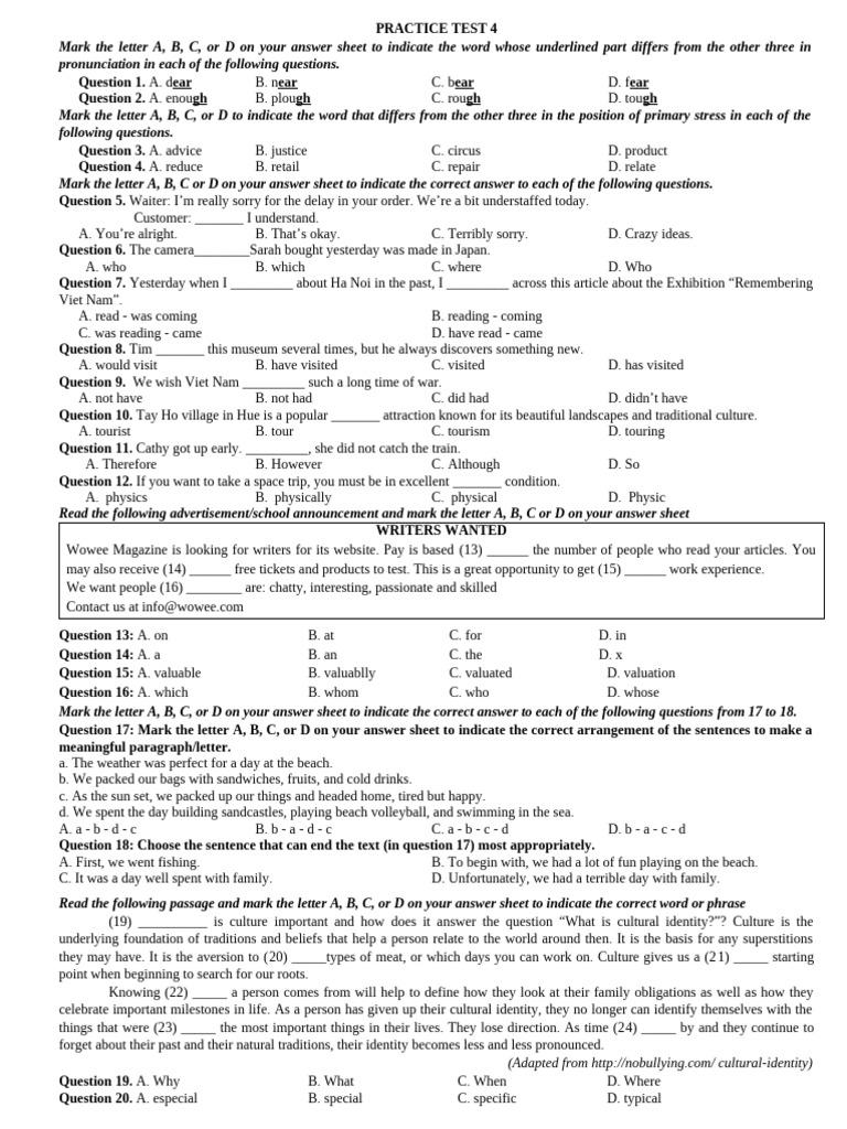 PRACTICE-TEST-4 | PDF | Disneyland | Adolescence