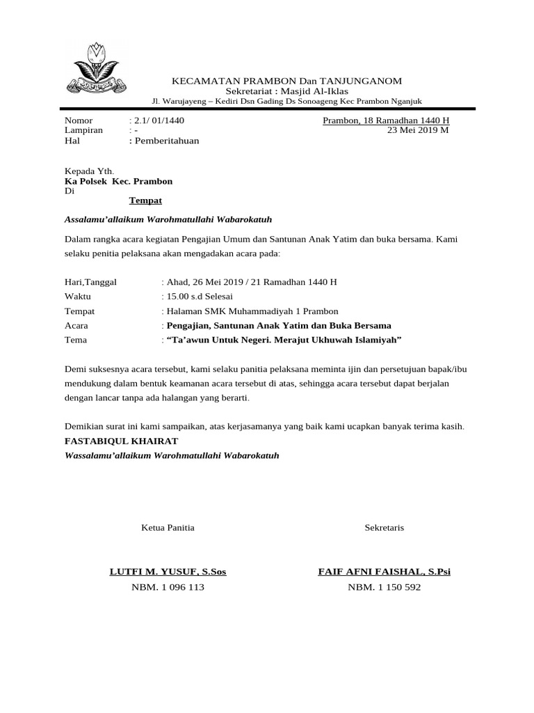 Surat Pemberitahuan KAPOLSEK | PDF