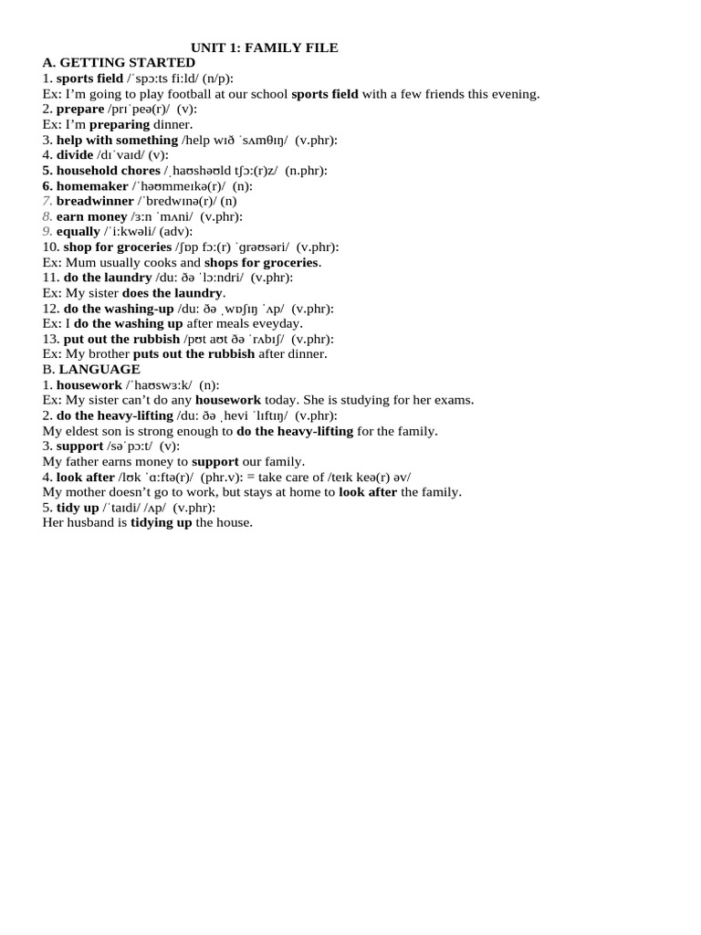 VOCABULARY UNIT 1 | PDF