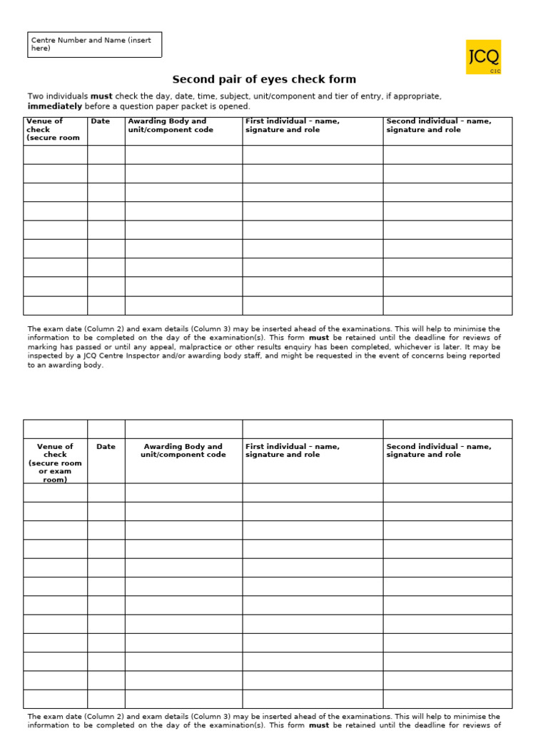 Second Pair of Eyes Check Form | PDF