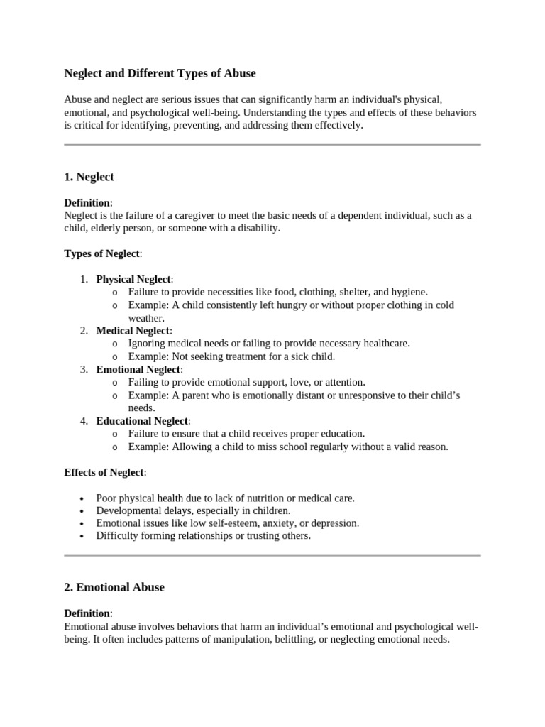 Neglect and Different Types of Abuse | PDF | Child Abuse ...