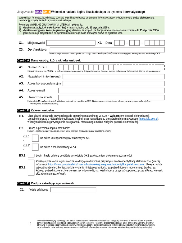 EM 2025 Zal - 5a WNIOSEK ZDAJ七EGO Login i hasè do ZIU | PDF