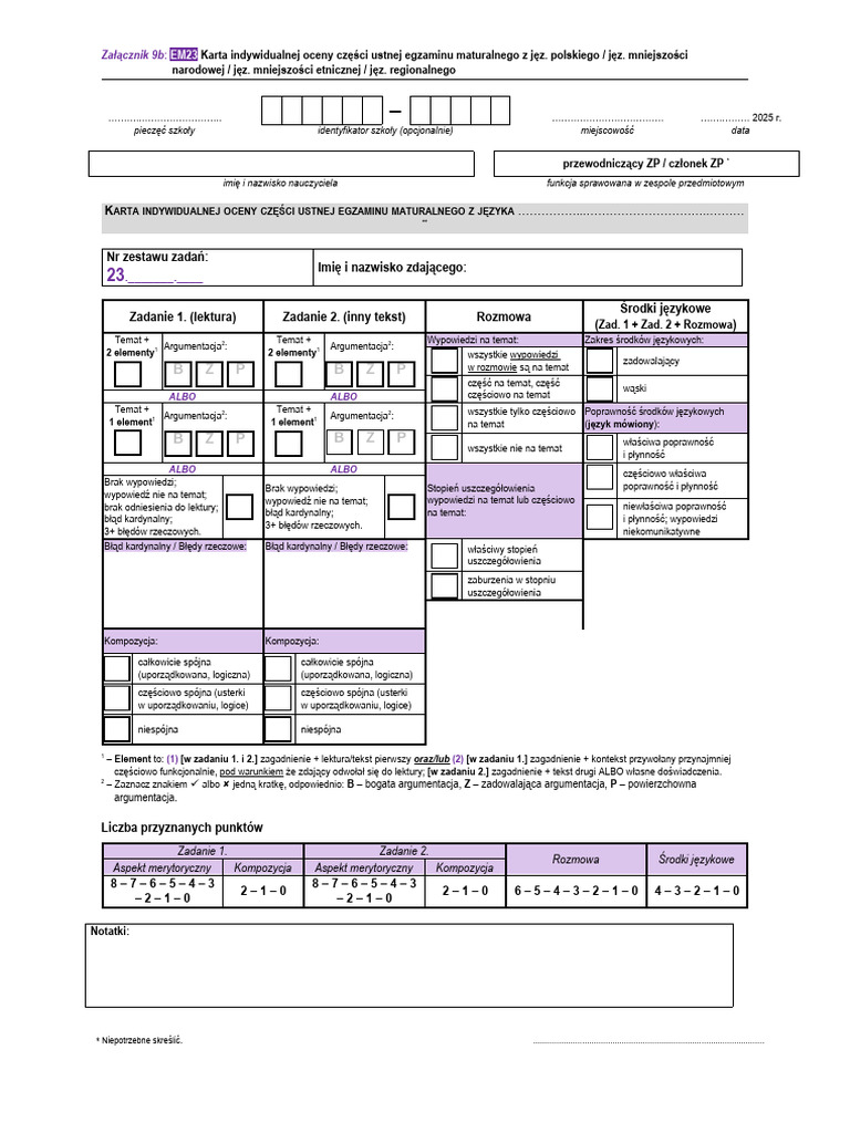 EM 2025 Zal - 9b KARTA IND OCENY EM23 J Zyk Polski JMN JME JR | PDF