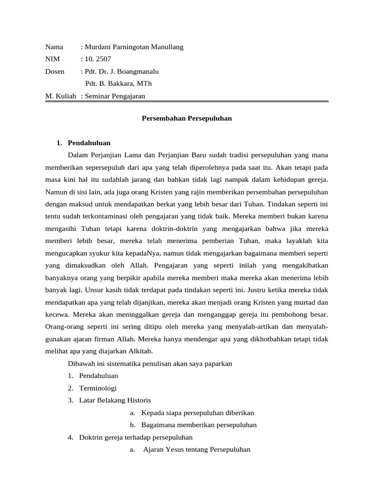 Persembahan Persepuluhan Seminar Baru | PDF