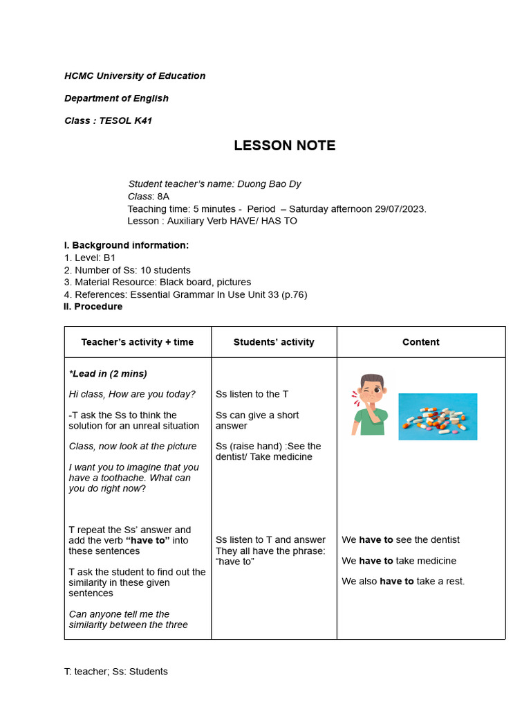 Tesol K41 Lesson Note - Have To | PDF | Linguistic Morphology | Syntax