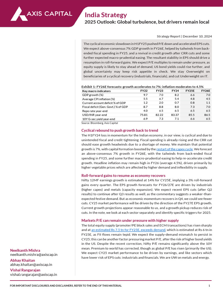 India Strategy - 2025 Outlook - 10 Dec 2024 | PDF | Price–Earnings ...