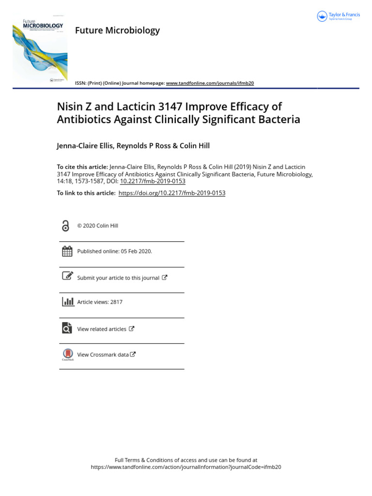 Nisin Z and Lacticin 3147 Improve Efficacy of Antibiotics Against ...