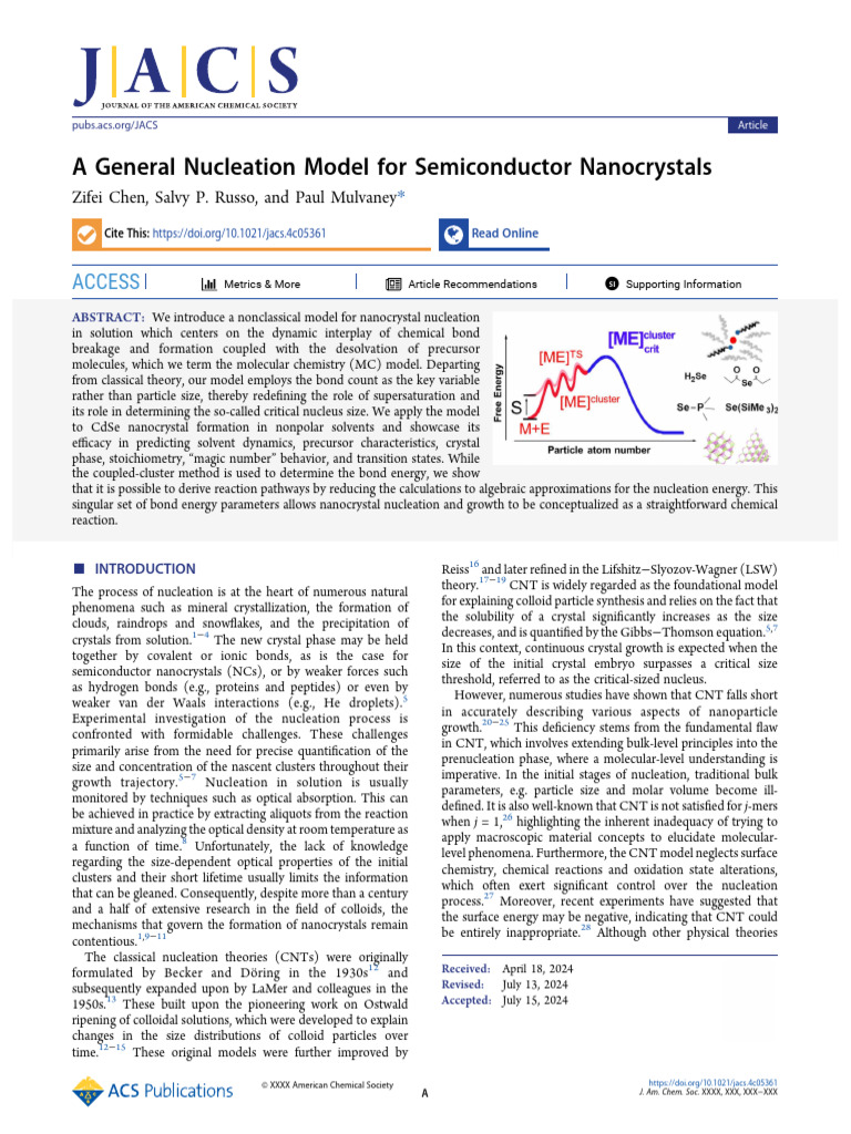 Nucleation Model for Semiconductor Nanocrystals | PDF | Nucleation ...