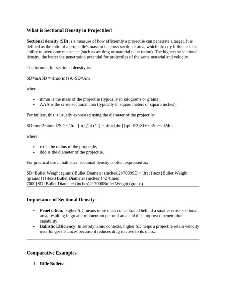 Sectional Density | PDF | Caliber | Bullet
