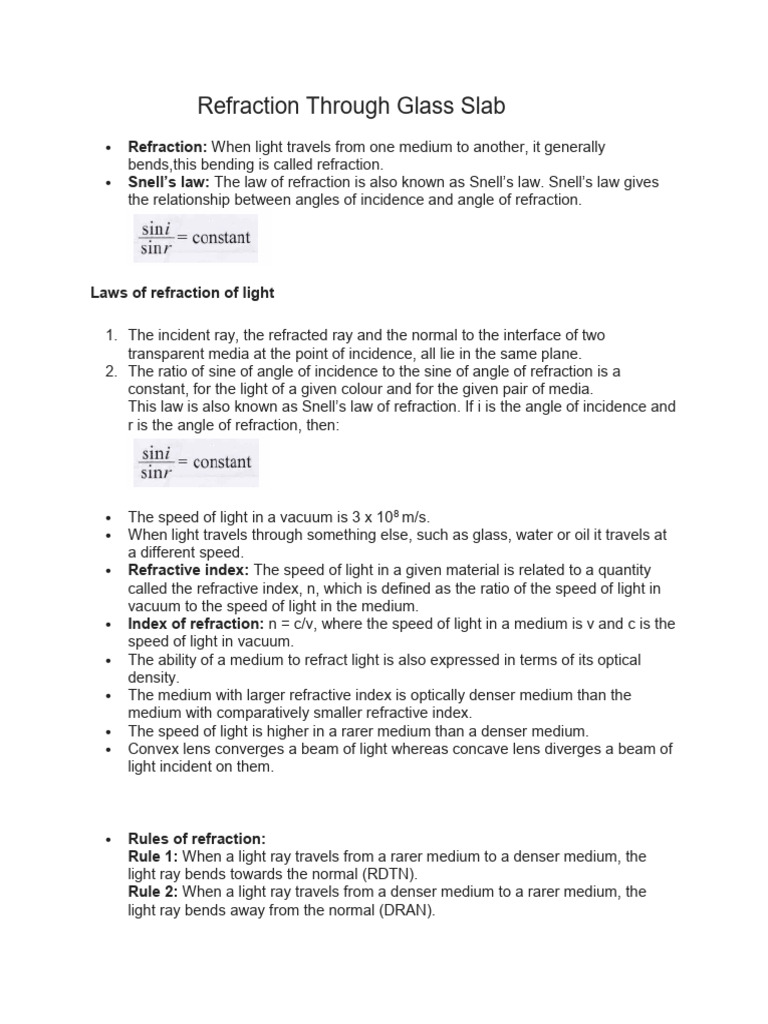 REFRACTION THROUGH A GLASS SLAB | PDF | Refraction | Refractive Index