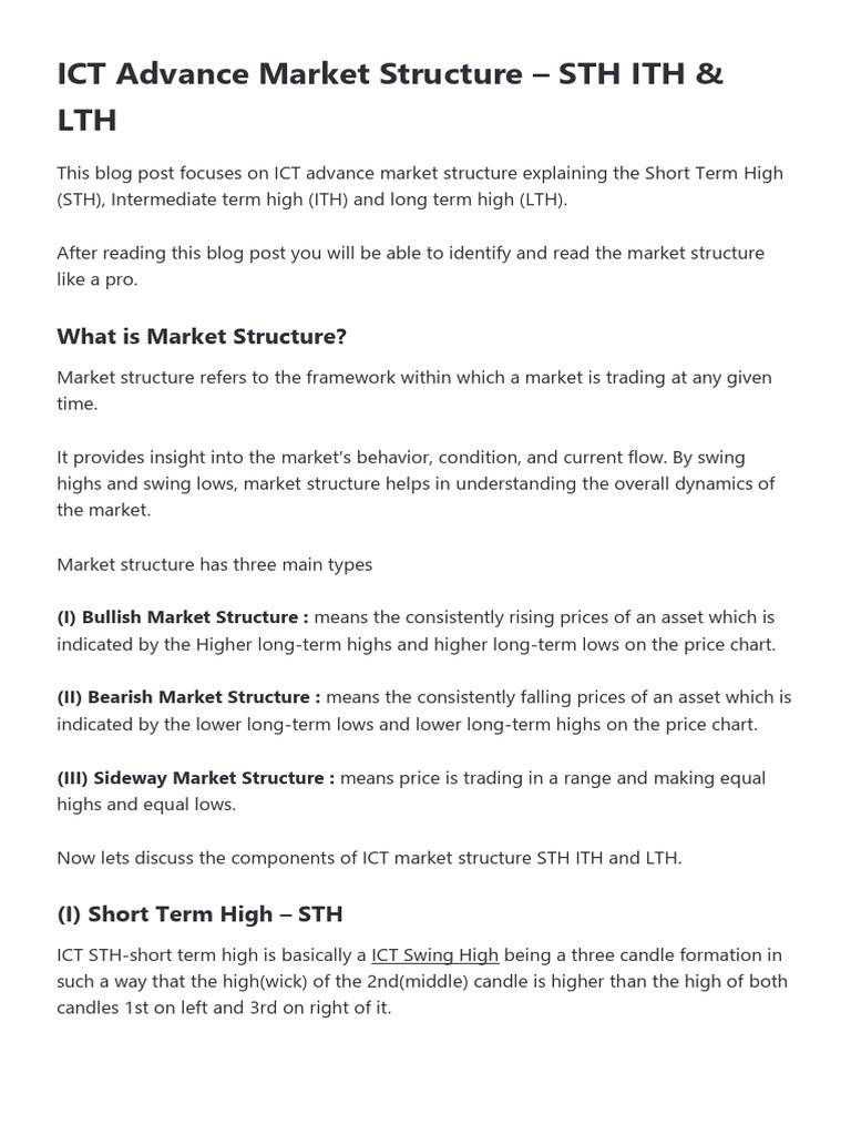 ICT Advance Market Structure – STH ITH & LTH PDF Download | PDF | Market Trend | Financial Markets
