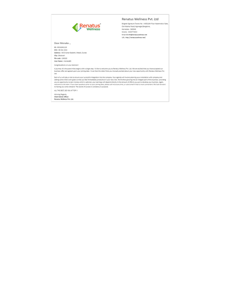 Welcome Letter | PDF