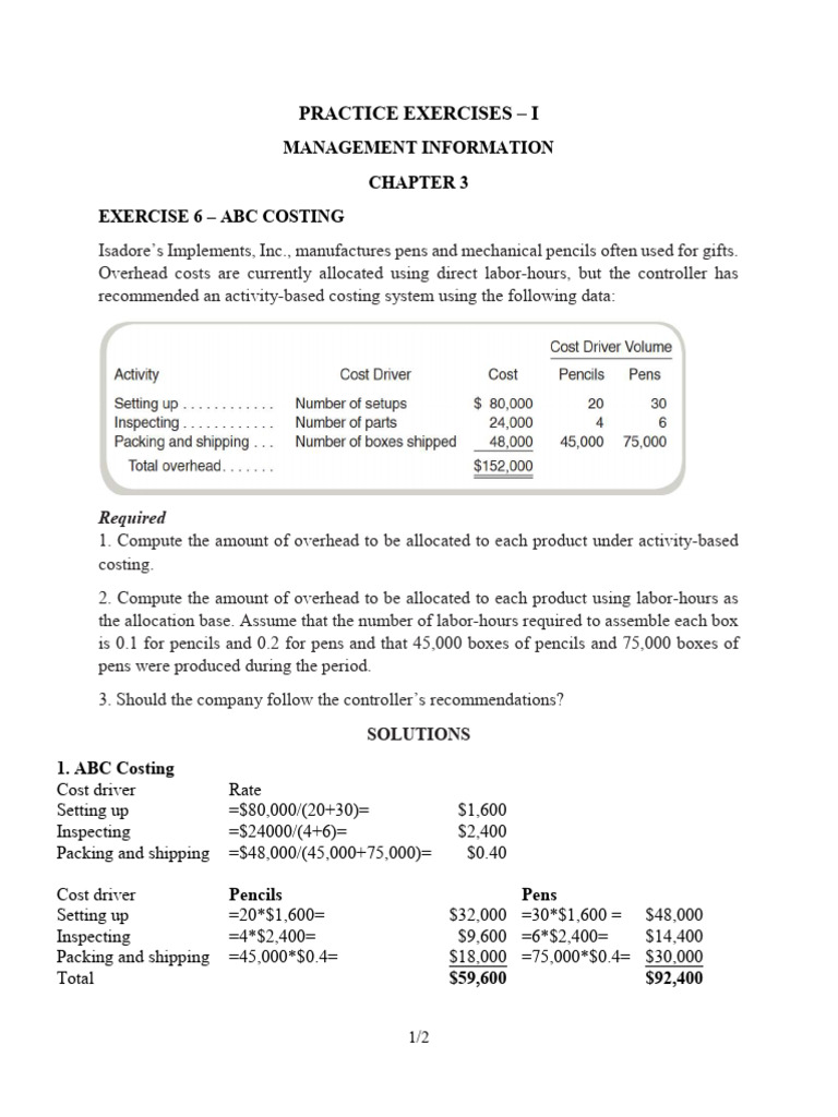Practice Exercises Solutions I - Mi1 - Ex6 - Abc Costing | PDF | Management Accounting | Economies