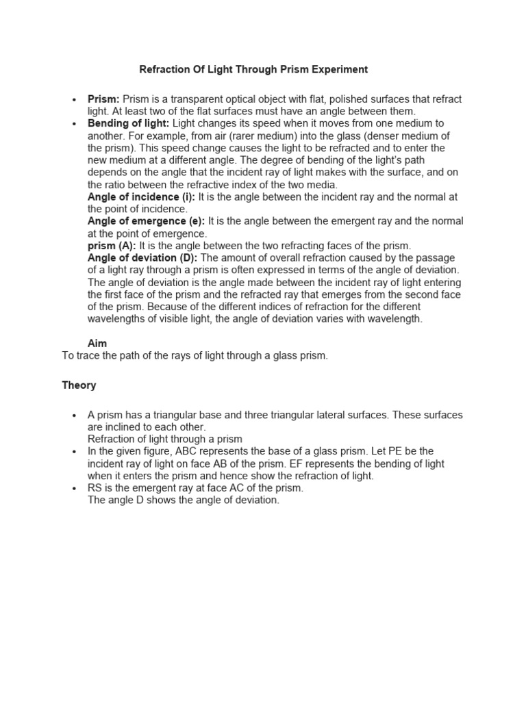 Refraction Through A Glass Prism | PDF | Refraction | Refractive Index