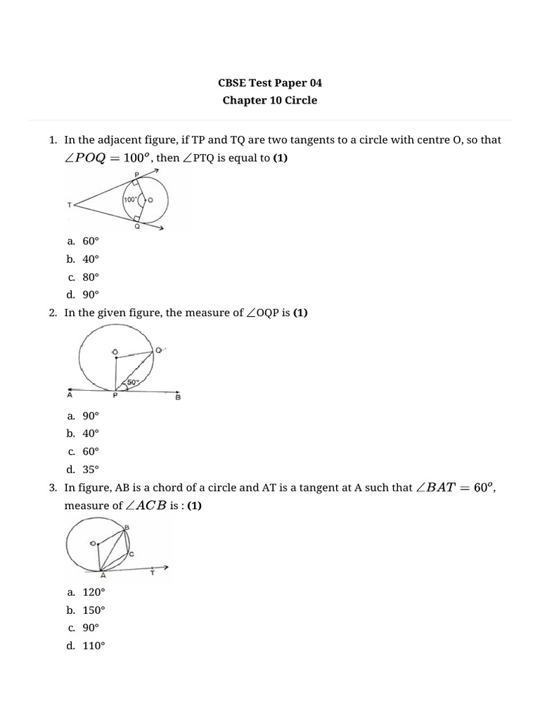 chapter-10-circles-test-04 -SOLUTION | PDF | Circle | Triangle