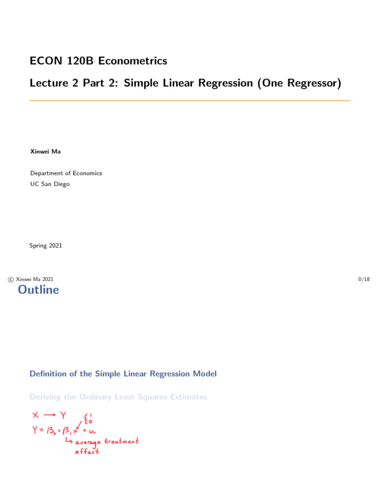 Lecture 2-2 - Simple Linear Regression (One Regressor) | PDF | Dependent And Independent ...