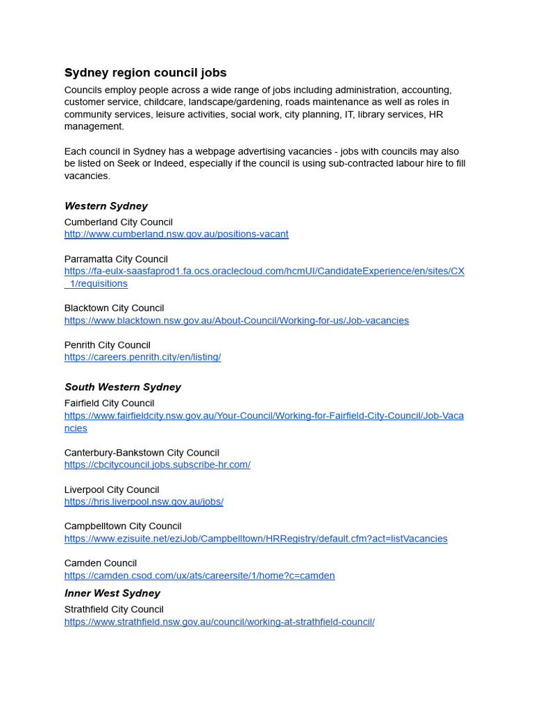 Sydney Council Job Opportunities | PDF | Sydney