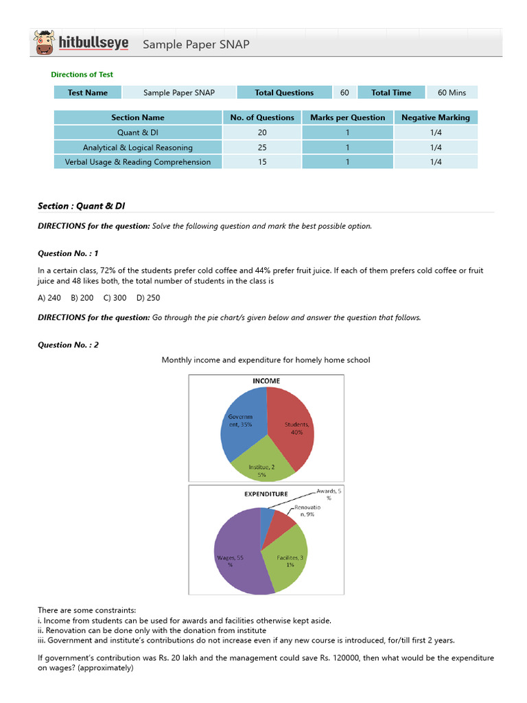 Sample Paper SNAP: Section: Quant & DI | PDF | Verb | Adjective