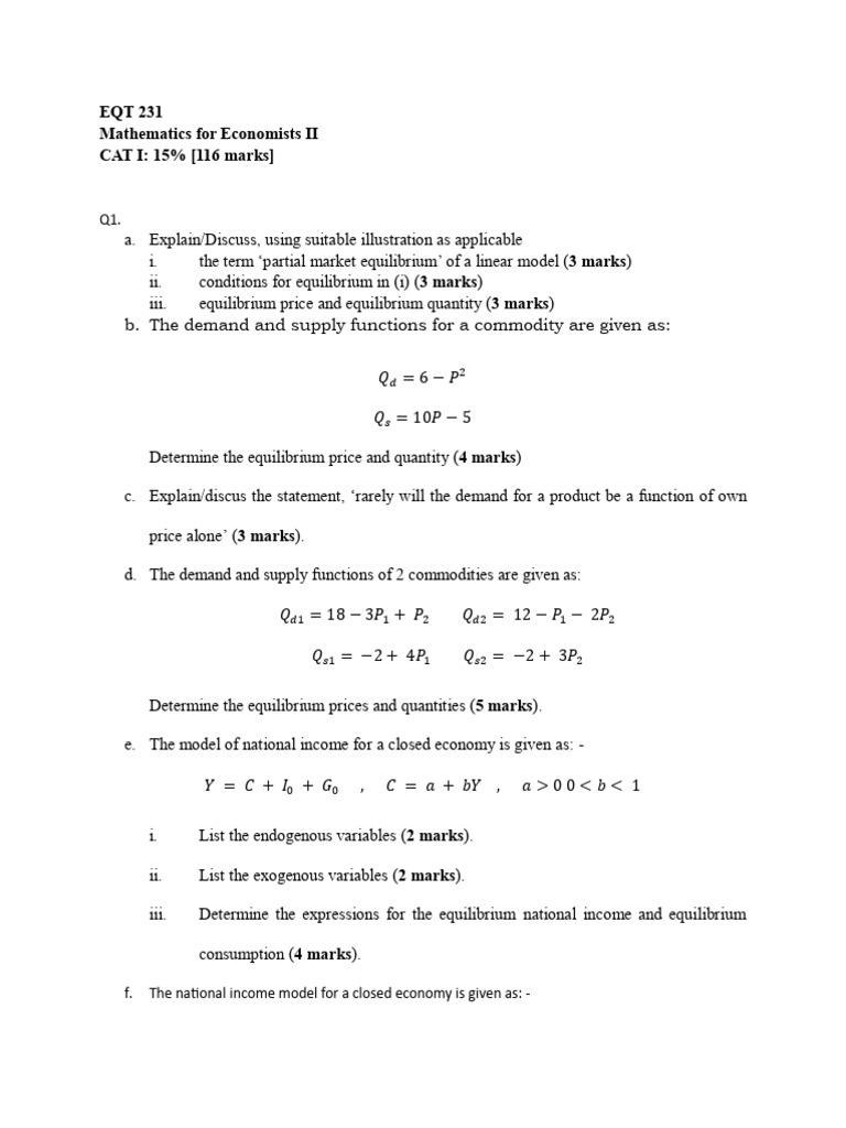 EQT231 - CATs - Math EconII - S-D2024 | PDF | Supply And Demand ...
