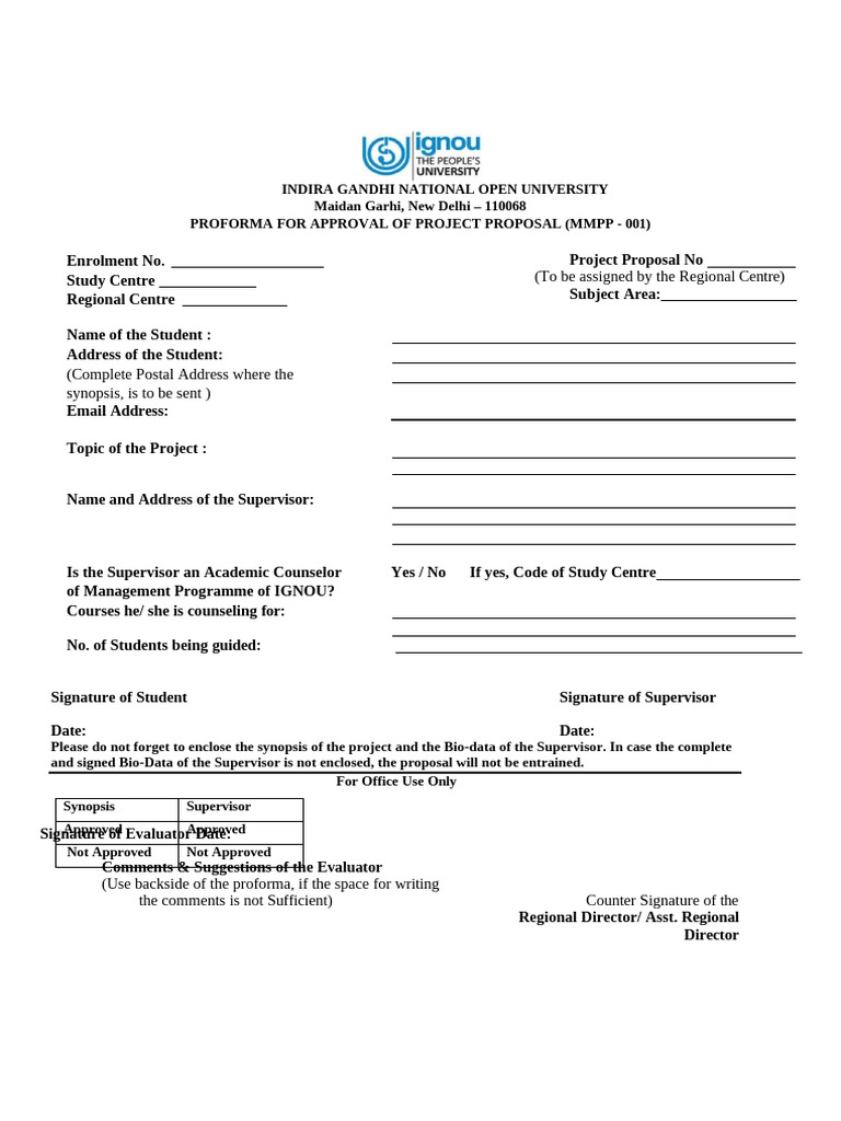 IGNOU Project Proposal Approval Form | PDF