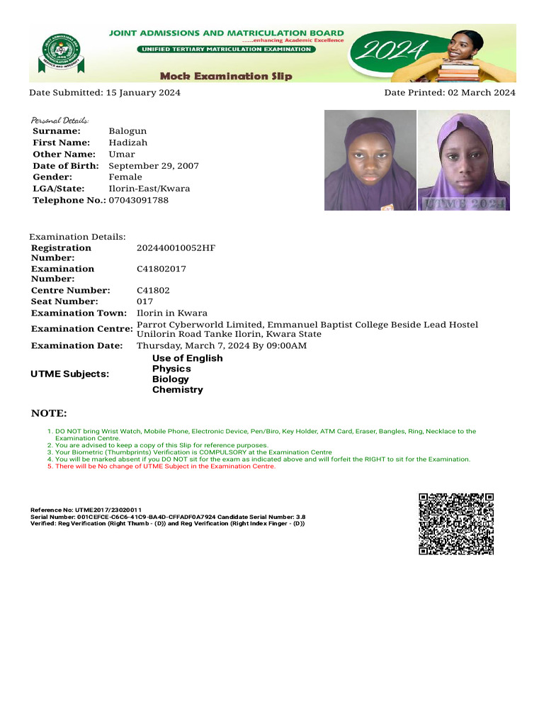 Https Slipsprinting - Jamb.gov - NG ShowReport | PDF