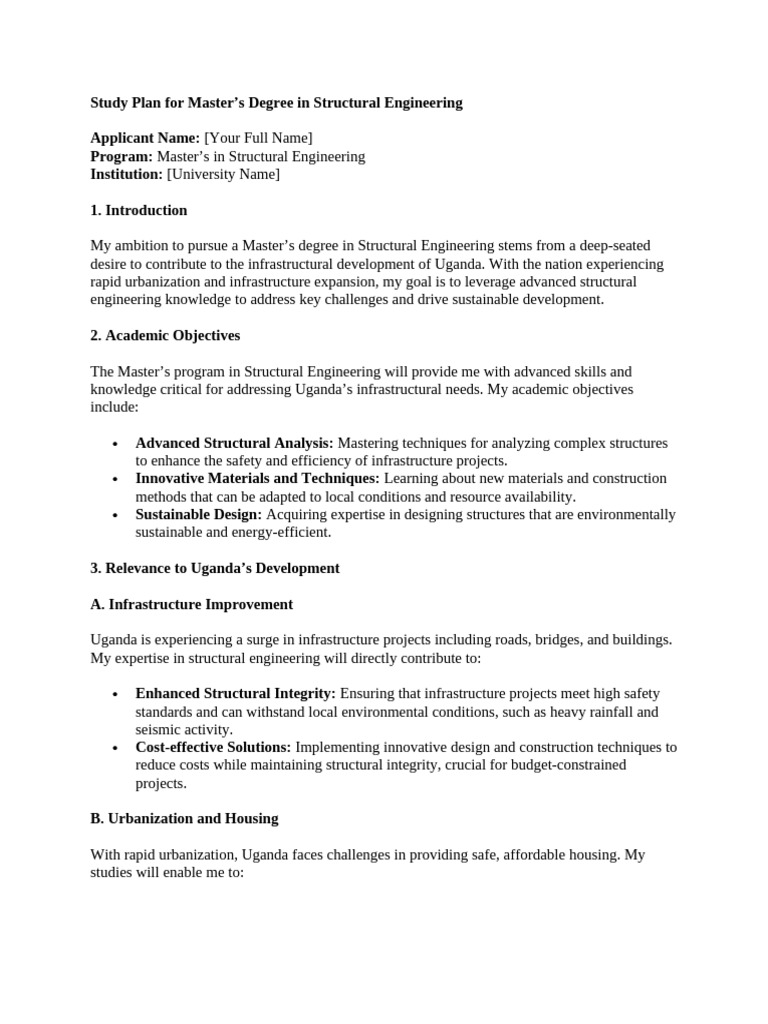 Master’s Study Plan in Structural Engineering | PDF | Infrastructure | Engineering
