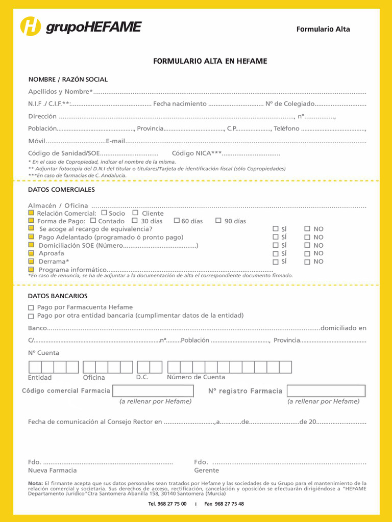 Formulario de Alta en Hefame | PDF