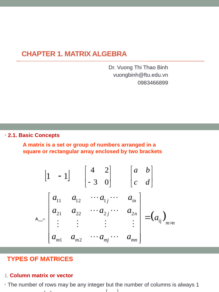Day 1 - Chapter 1 - Chapter 2 - Matrix Algebra | PDF | Matrix ...