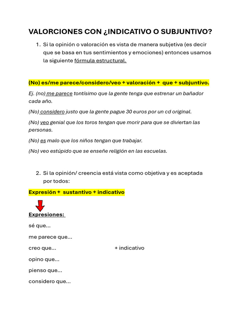 Uso de Indicativo y Subjuntivo en Valoraciones | PDF