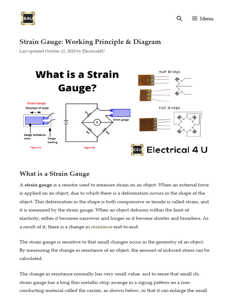 Strain Gauge - Working Principle & Diagram - Electrical4U | PDF | Electrical Resistance And ...
