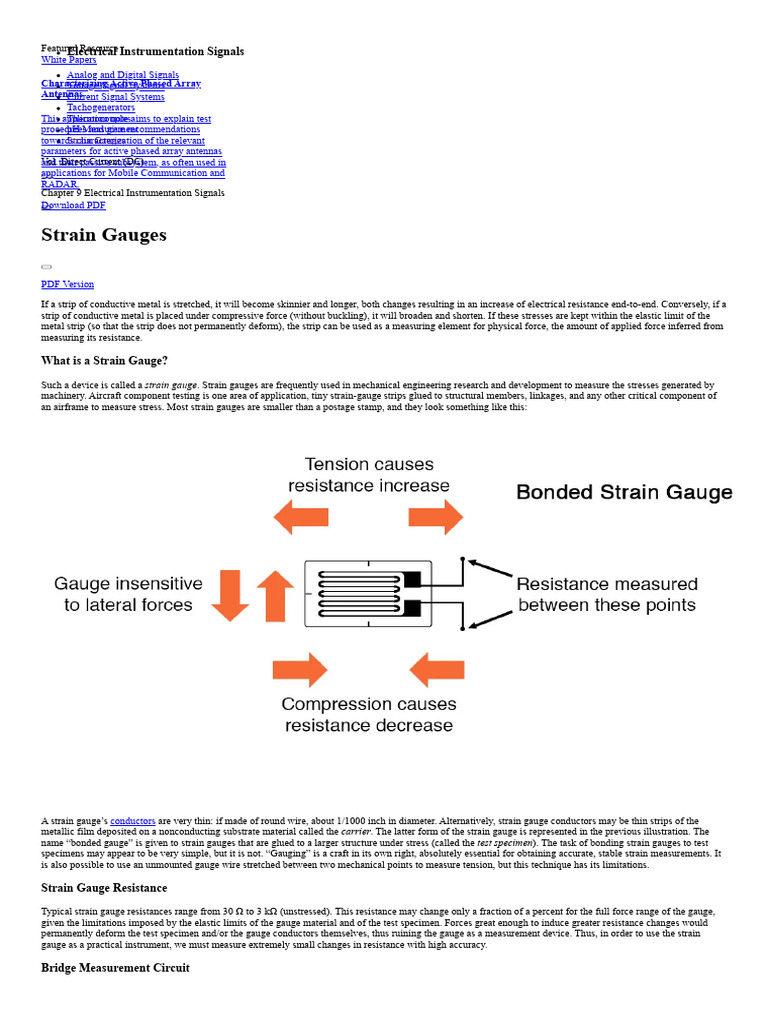 Strain Gauges - Electrical Instrumentation Signals - Electronics ...