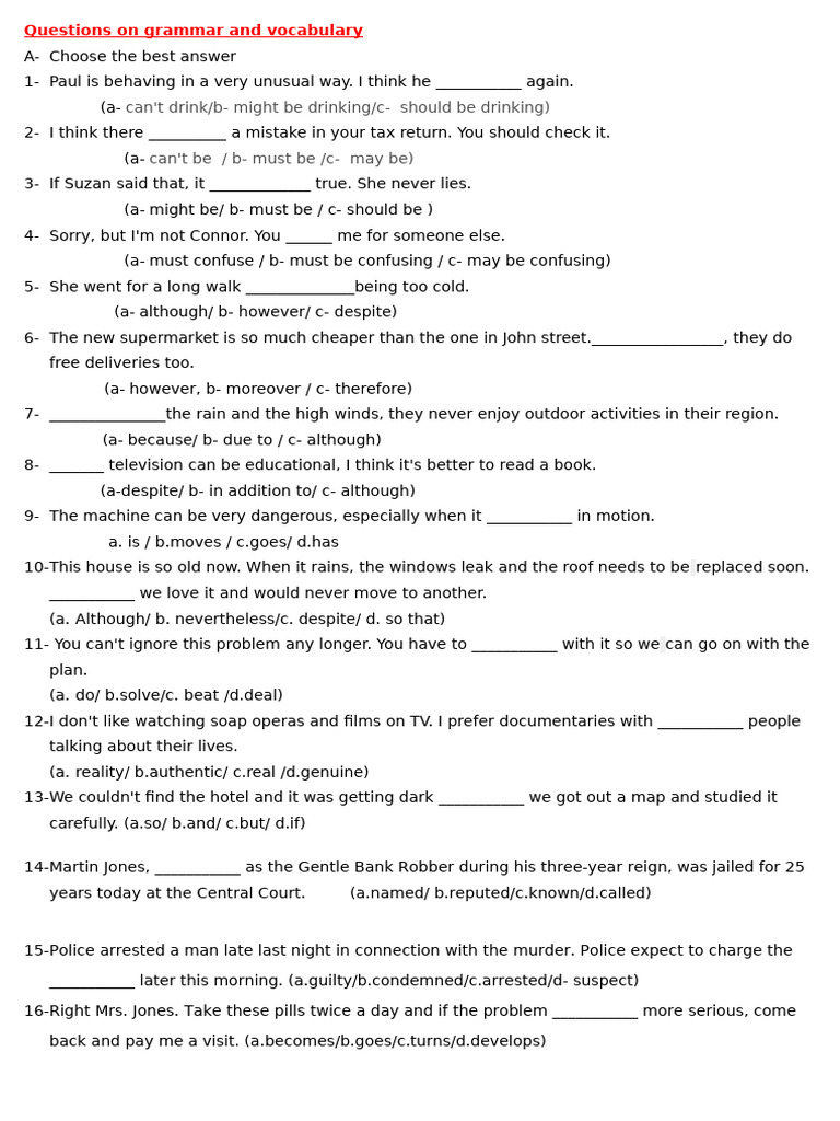 Questions On Grammar and Vocabulary | PDF
