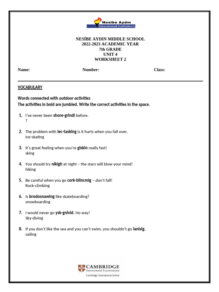 Odev Unit 4 Worksheet 2 | PDF | Grammar | Syntax