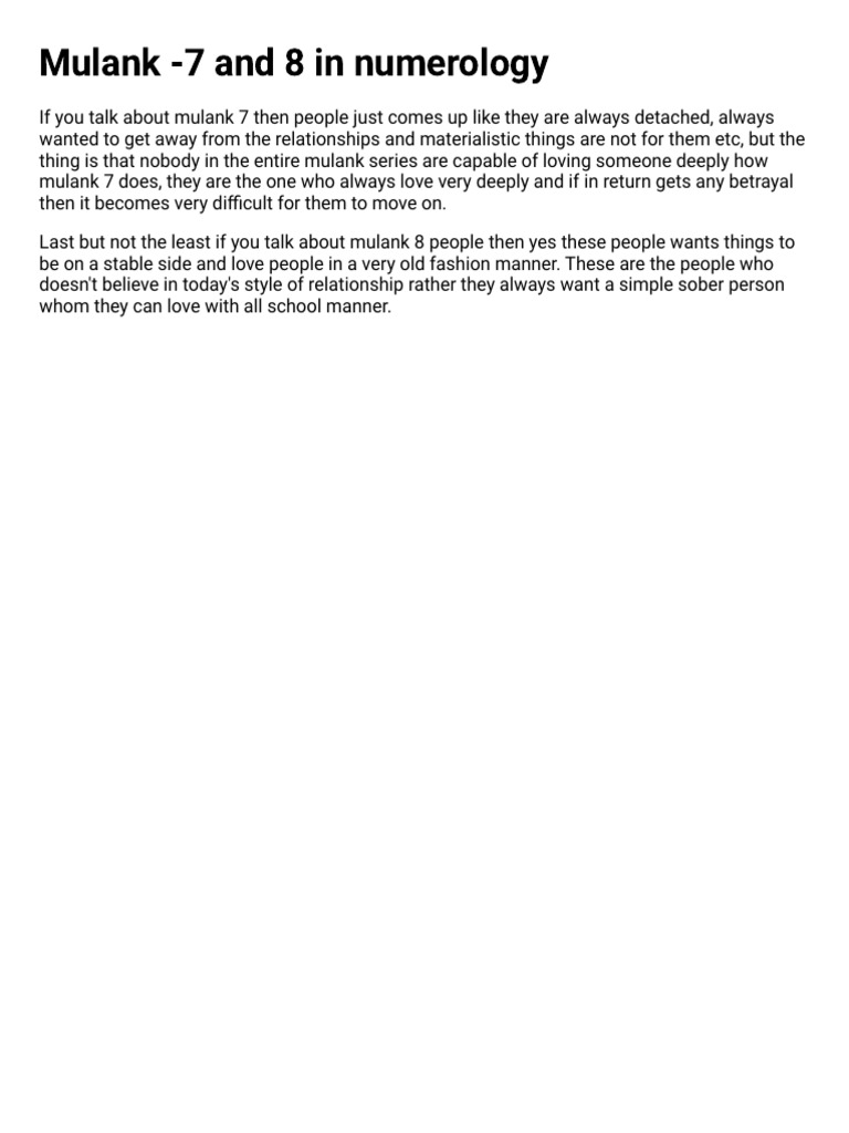 Mulank-7 and 8 in Numerology | PDF