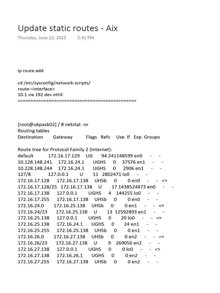Update Static Routes - Aix | PDF | Routing | Communications Protocols