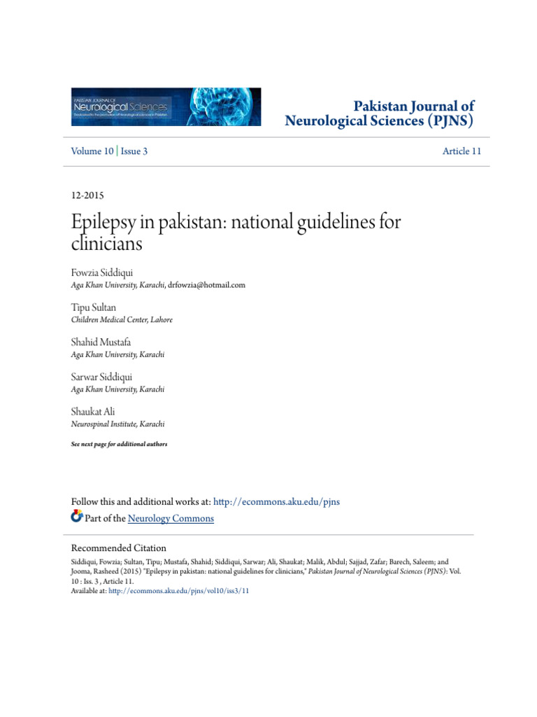 Epilepsy in pakistan_ national guidelines for clinicians | PDF ...