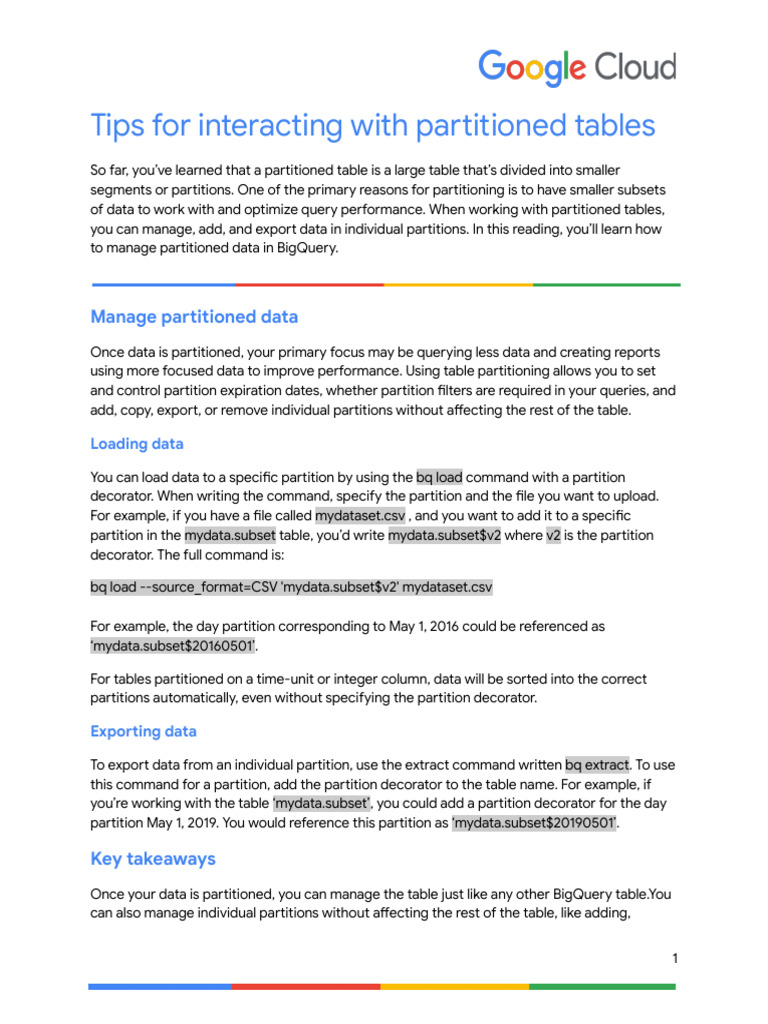 GCP Tablepartiton | PDF | Data | Information Technology