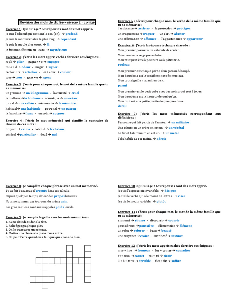 Révision des mots de dictée - Niveau 2 | PDF